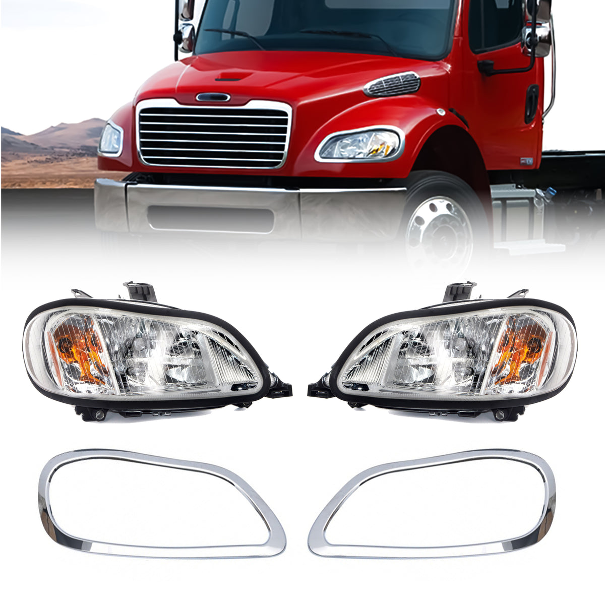 2002-2018 Freightliner M2 Headlight Set with Bezels – Aftermarketus